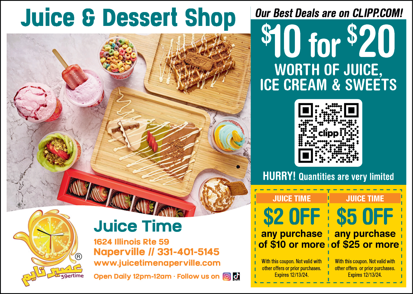 $2 Off Any Purchase Of $10 Or More at Juice Time - Naperville, IL