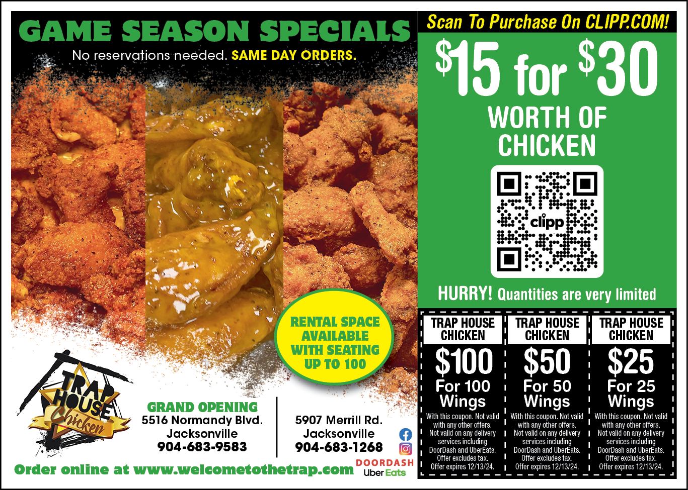 $25 For 25 Wings at Trap House Chicken - Jacksonville, FL